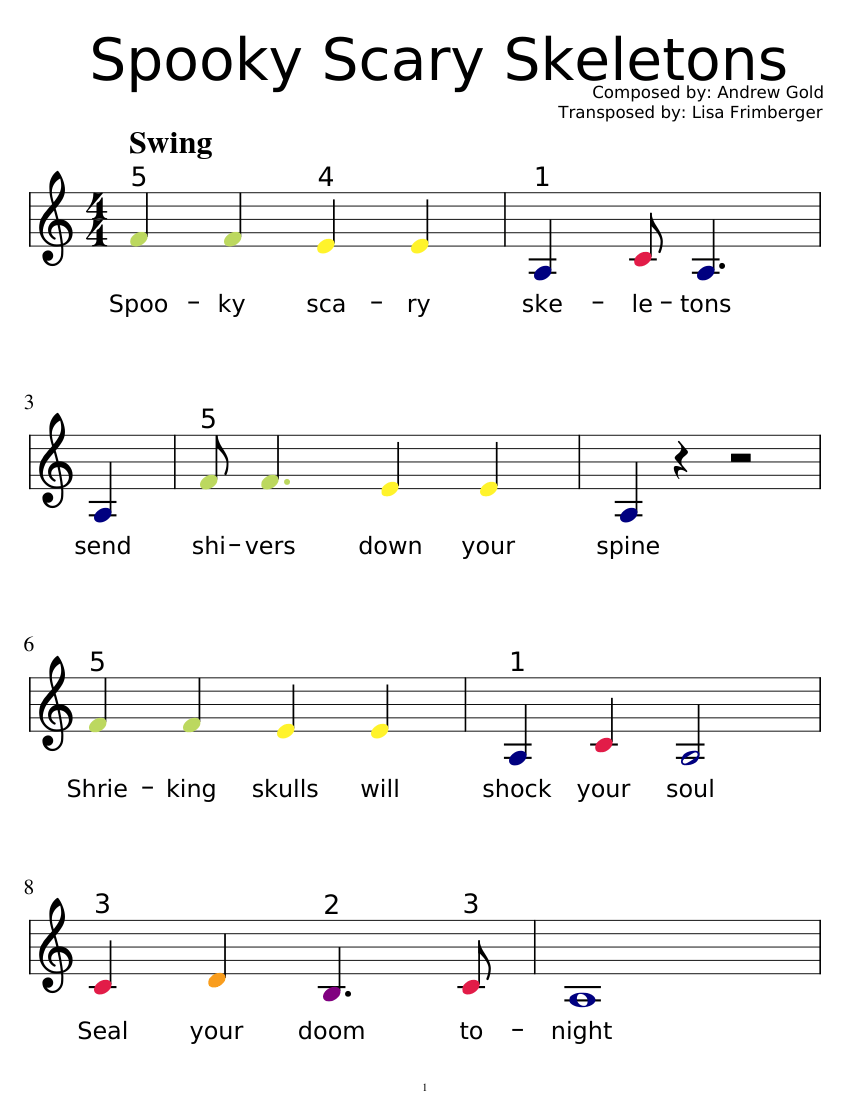 Spooky Scary Skeletons Melody by Andrew Gold SUPER EASY RAINBOW COLOR ...