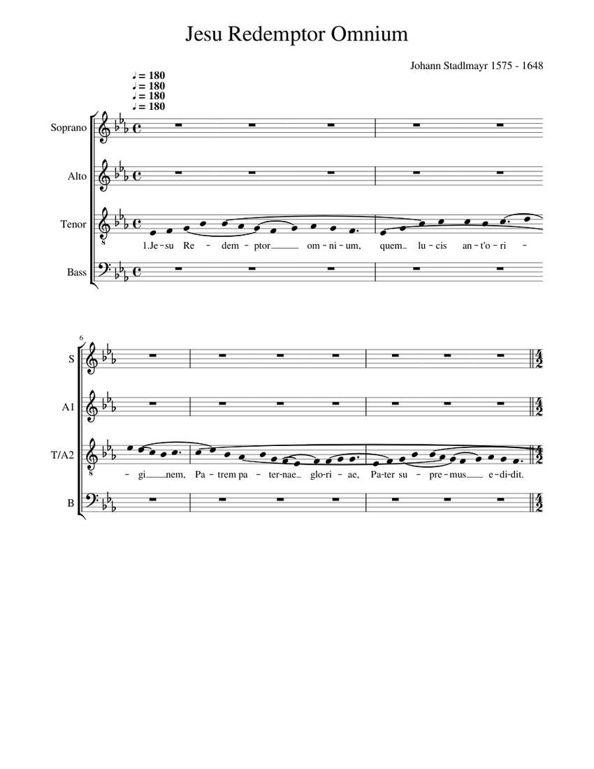 Jesu redemptor omnium - Johann Stadlmayr Sheet music for Bass guitar ...