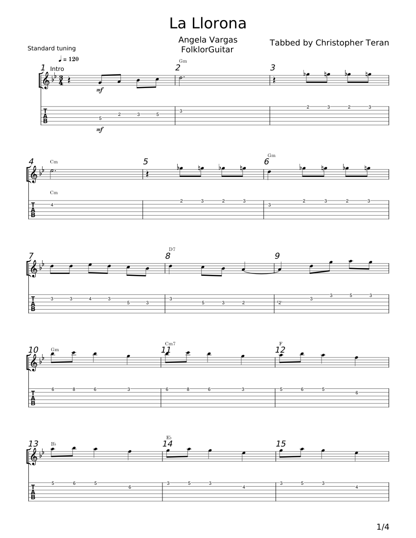 La Llorona - Ángela Aguilar Sheet Music for Guitar (Solo) | MuseScore.com