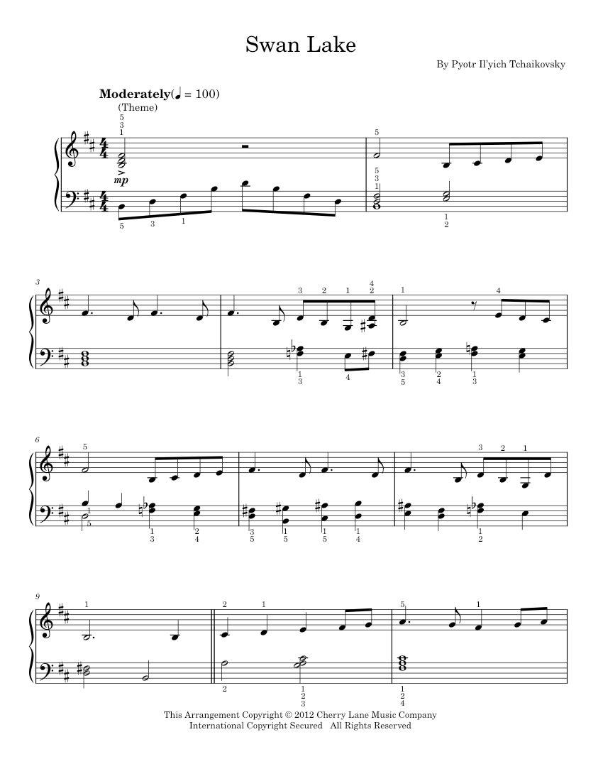 Theme from Swan Lake Sheet music for Piano by Pyotr Ilyich Tchaikovsky Official | MuseScore.com