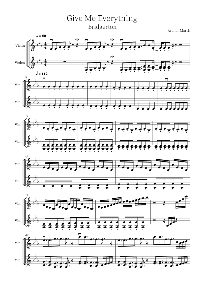 Give Me Everything – Archer Marsh Violin Duo Sheet Music for Violin ...