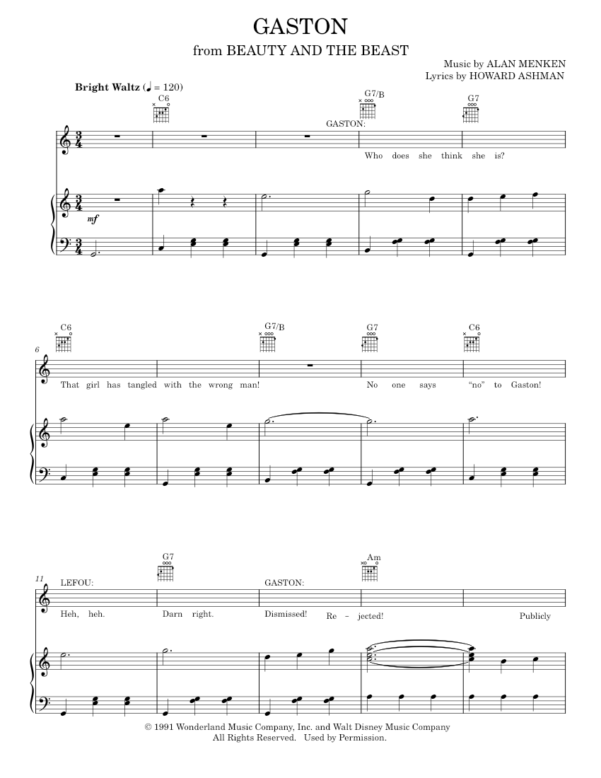 Play Official version of Gaston (Beauty and the Beast) sheet music by ...