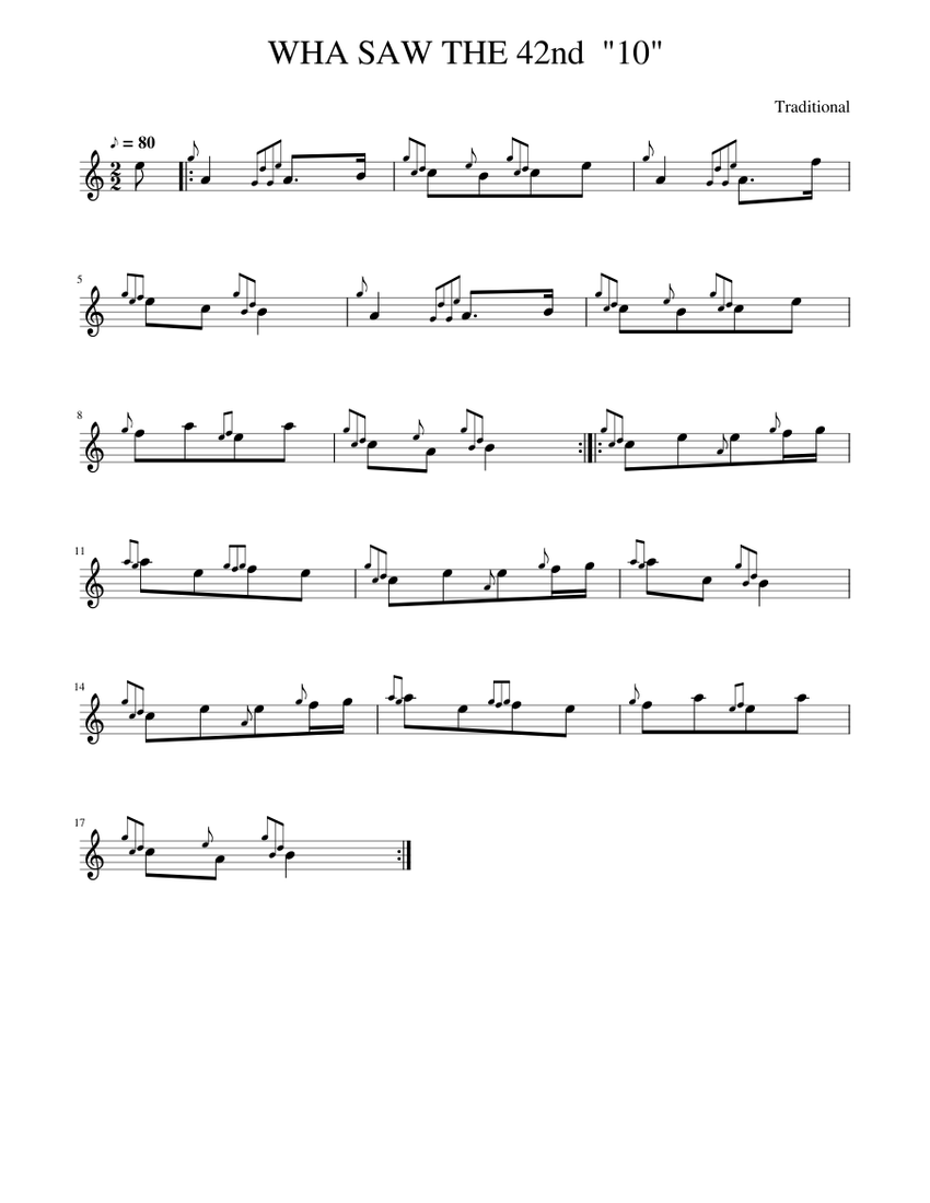 Traditional music - WHA SAW THE 42nd "10" Sheet music for Piano (Solo ...