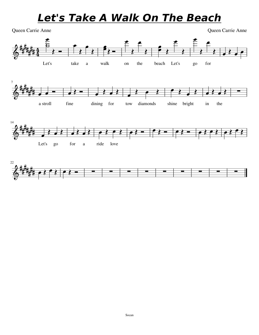 Let's Take A Walk On The Beach Sheet music for Piano (Solo) | Musescore.com