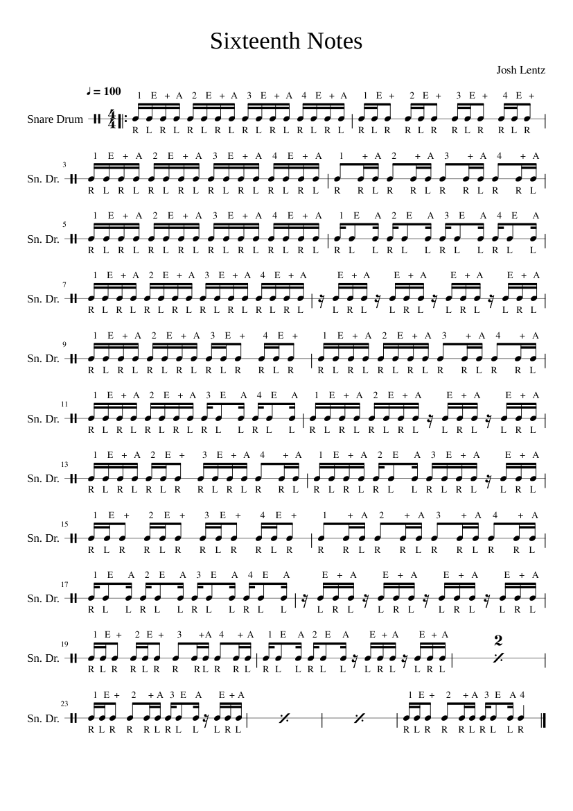 Sixteenth Notes Sheet music for Snare drum (Solo) | Musescore.com