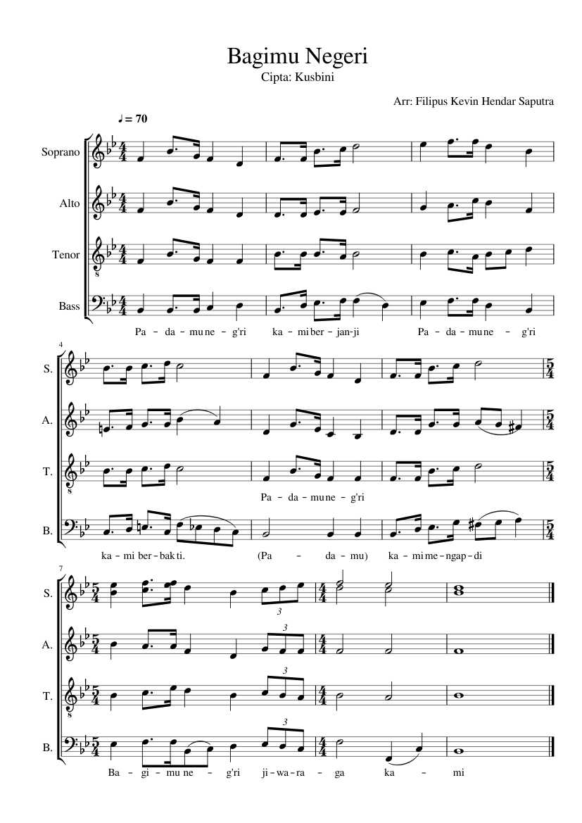 Bagimu Negeri Sheet music for Soprano, Alto, Tenor, Bass voice (Choral ...