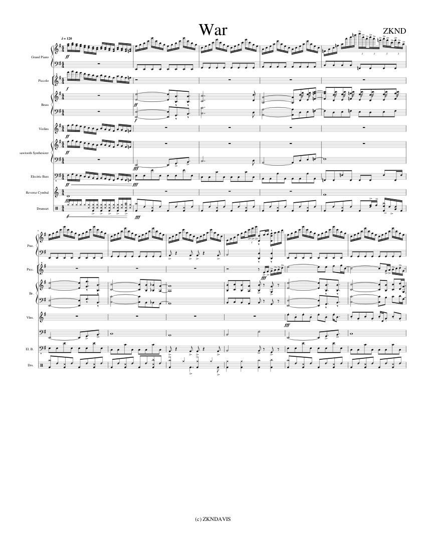 War Sheet music for Piano, Flute piccolo, Bass guitar, Drum group ...