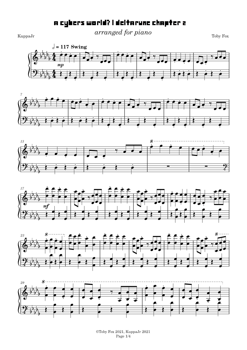 A CYBER'S WORLD? | Deltarune Chapter 2 (Piano Arrangement) Sheet music for Piano (Solo ...