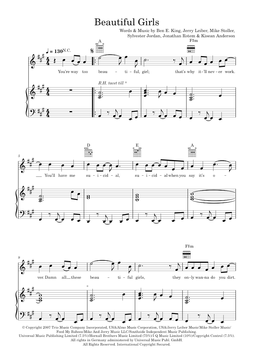 Play Official version of Beautiful girls Sheet Music by Sean Kingston ...