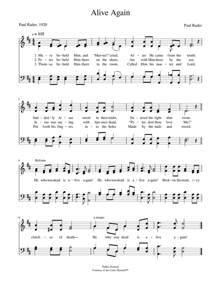 Alive again - Paul Rader Sheet music for Piano (Piano Duo) | Musescore.com