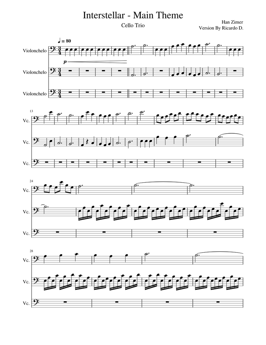 Interstellar Main Theme – Hans Zimmer Interstellar Theme V1 Sheet music for Cello (String Duet ...