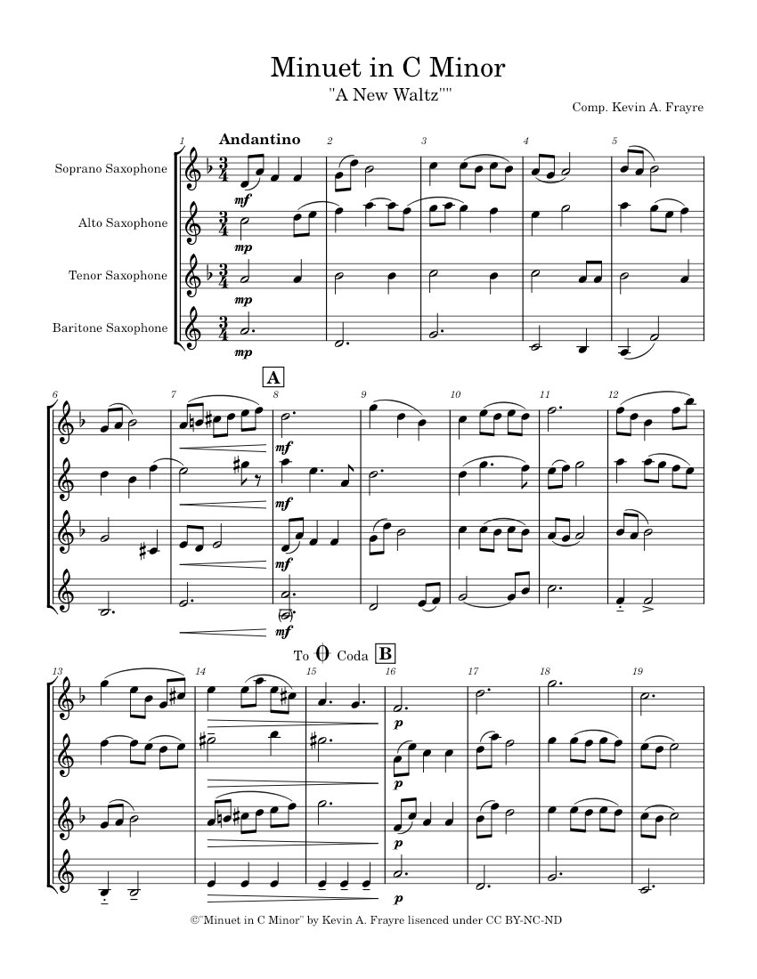 Minuet in C Minor - Kevin Albert Frayre Sheet music for Saxophone alto, Saxophone tenor ...