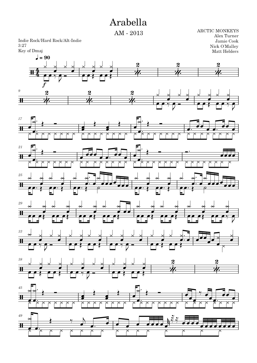 Arabella – Arctic Monkeys drum part Sheet Music for Drum group (Solo ...