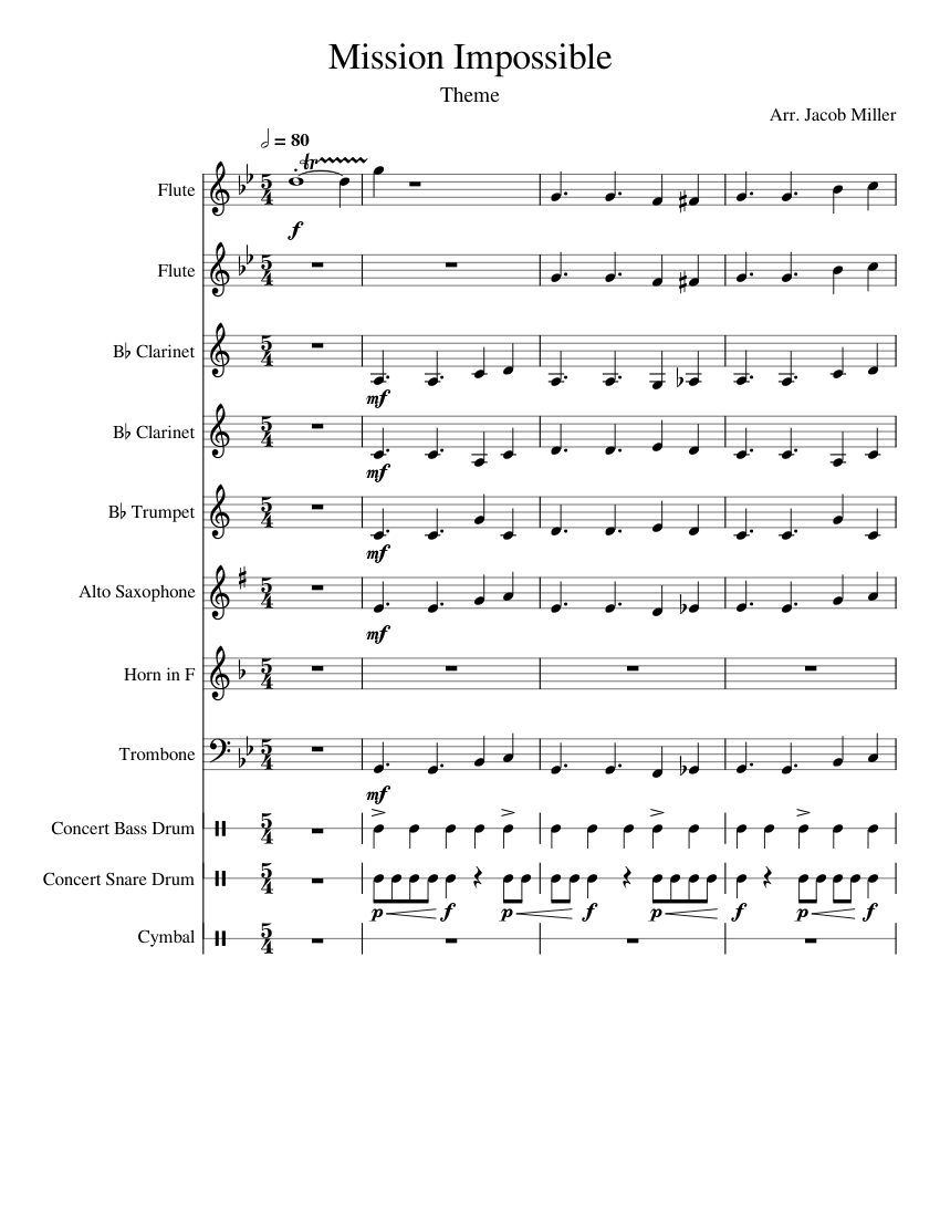Mission Impossible Theme – Lalo Schifrin (Arrangement) Sheet music for ...