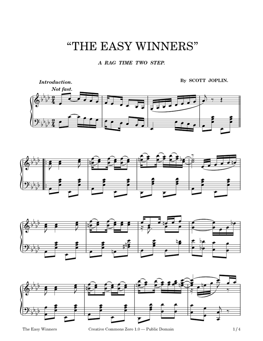 The Easy Winners - Scott Joplin - 1901 Sheet music for Piano (Solo) | Musescore.com