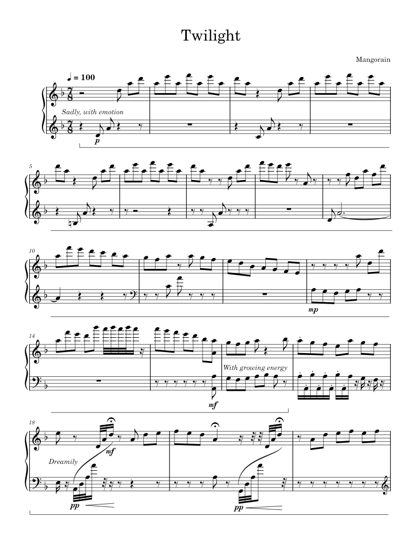 Twilight Sheet music for Piano (Solo) | Musescore.com