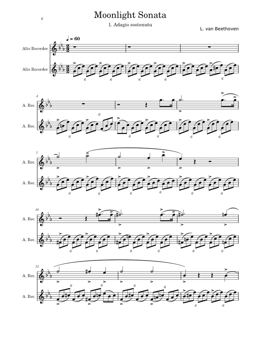 Moonlight Sonata – Ludwig van Beethoven Moonlight Sonata for recorder ...