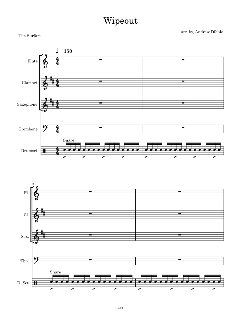Wipeout-Andrew Dibble Sheet music for Trombone, Flute, Drum group ...