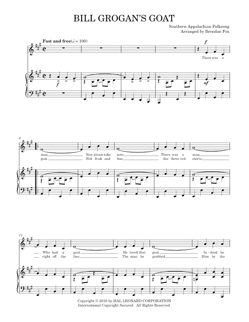 Bill Grogan's Goat Sheet music for Piano, Vocals by 19th Century ...