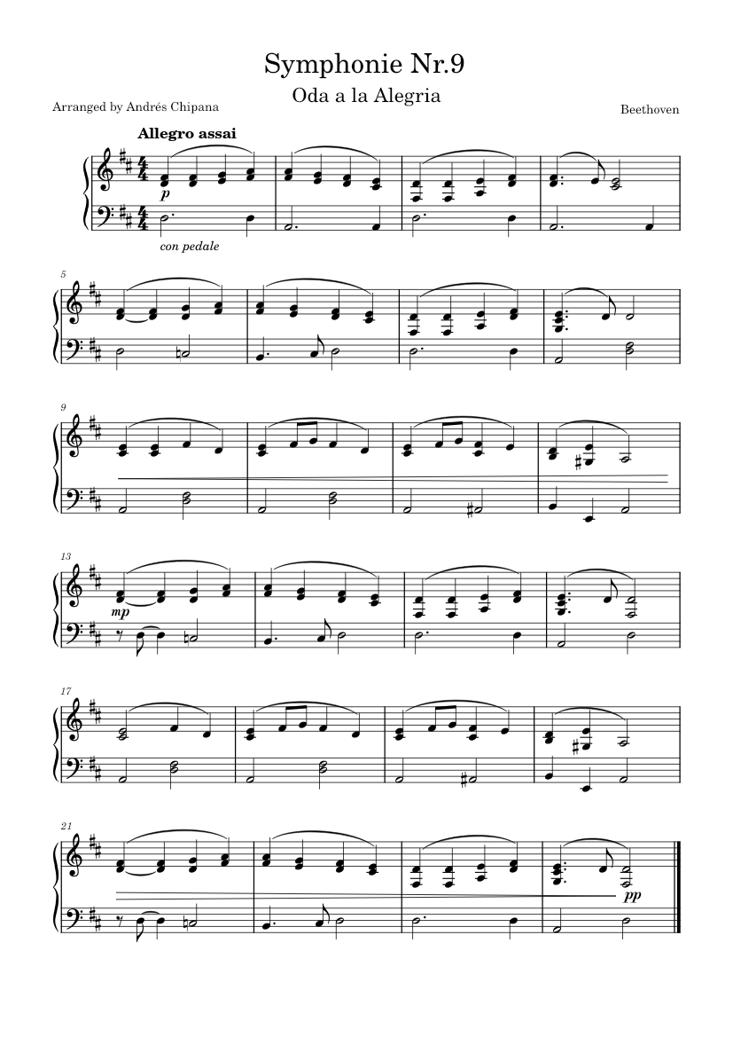 Oda a la alegria – Ludwig van Beethoven Symphonie Nr.9 Sheet music for Piano (Solo) Easy ...