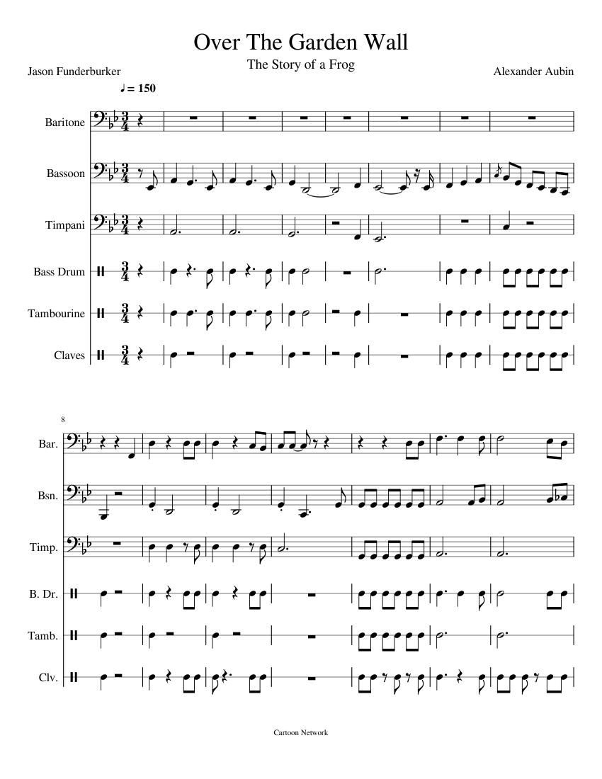 Over the Garden Wall Sheet Music for Baritone, Tambourine, Bassoon ...