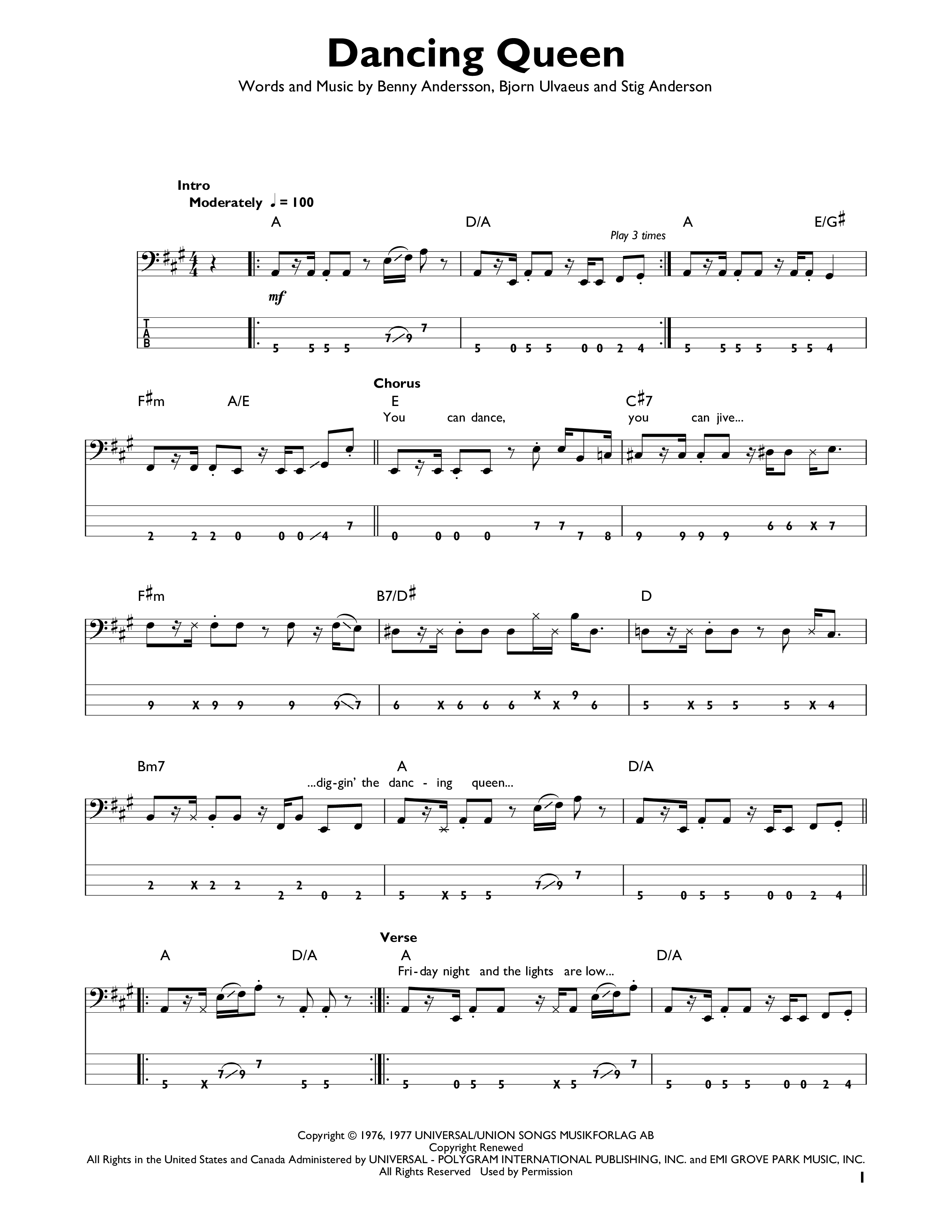 Play Official version of Dancing queen Sheet Music by ABBA for Bass ...