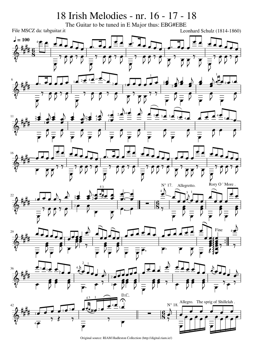 18 Irish Melodies, nr. 16-17-18 – Leonard Schulz Sheet music for Guitar ...