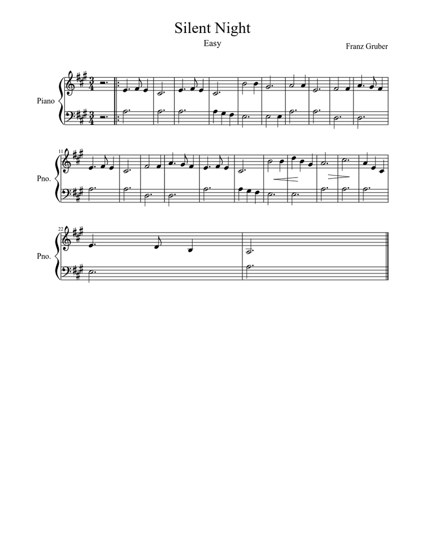 Silent night (easy) Sheet music for Piano (Solo) | Musescore.com