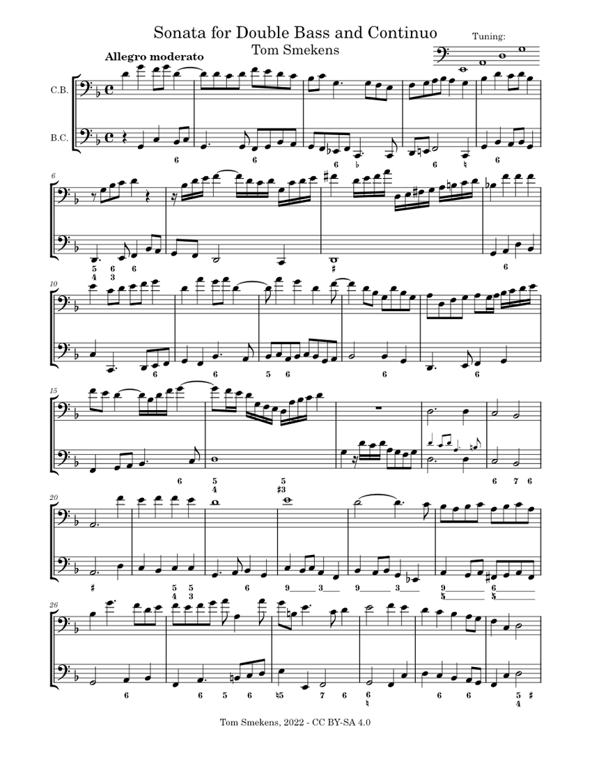 Sonata for Double Bass and Continuo Sheet music for Contrabass, Cello ...