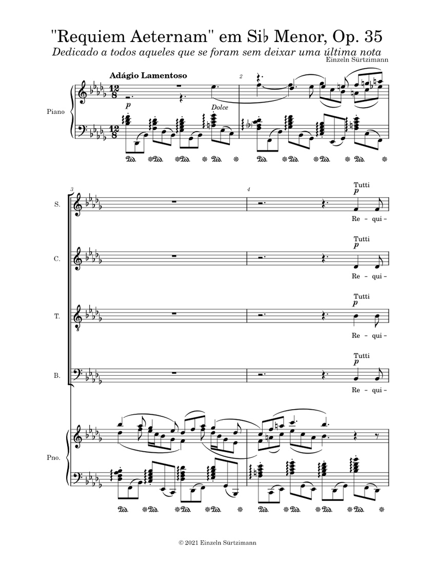 "Requiem Aeternam" in B♭ Minor (For Piano and Choir), Op. 35 Sheet ...