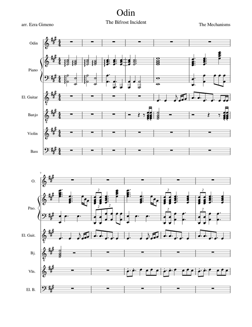 Odin (The Mechanisms) Sheet music for Piano, Vocals, Violin, Guitar ...