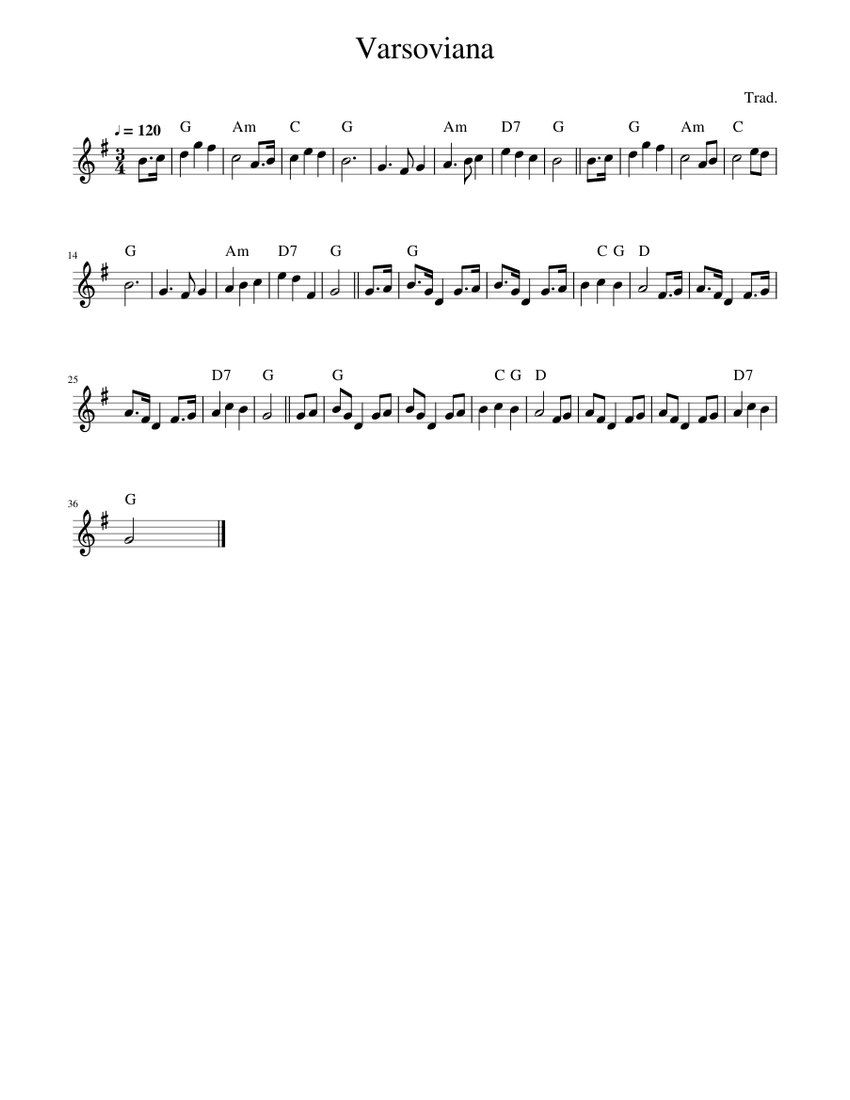 Traditional music - Varsoviana Sheet music for Piano (Solo) Easy ...