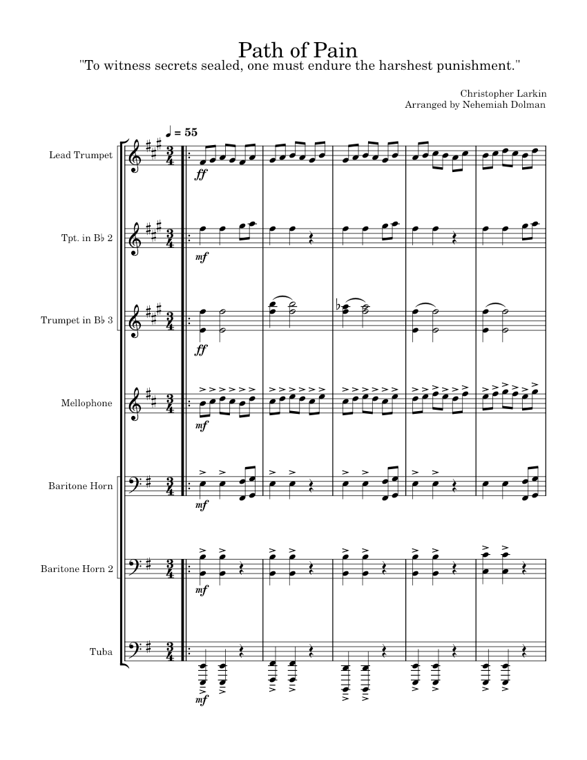 Path of Pain Sheet Music for Tuba, French horn, Trumpet other (Brass Ensemble) | MuseScore.com