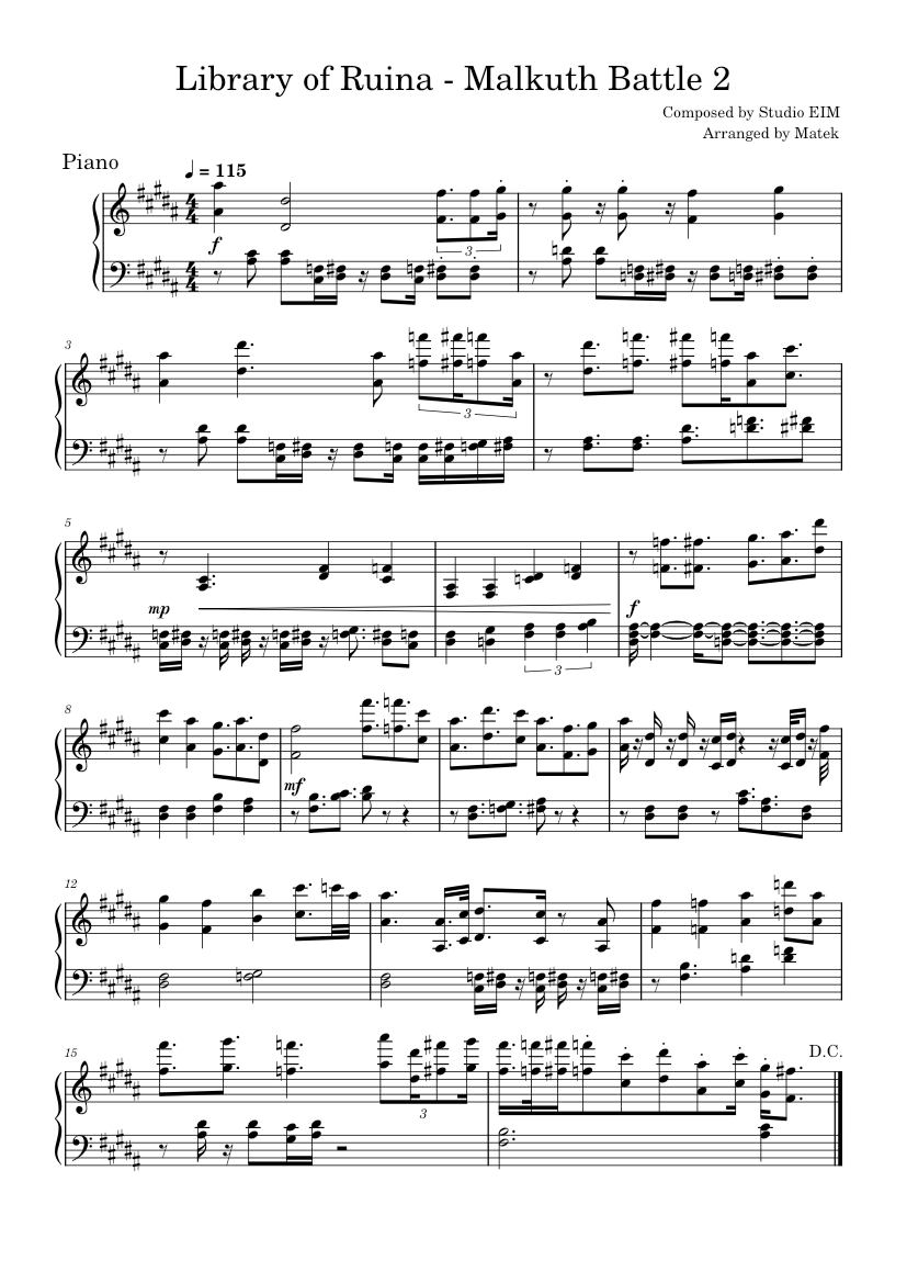 Library of Ruina (Malkuth Battle 2) – StudioEIM Sheet music for Piano ...