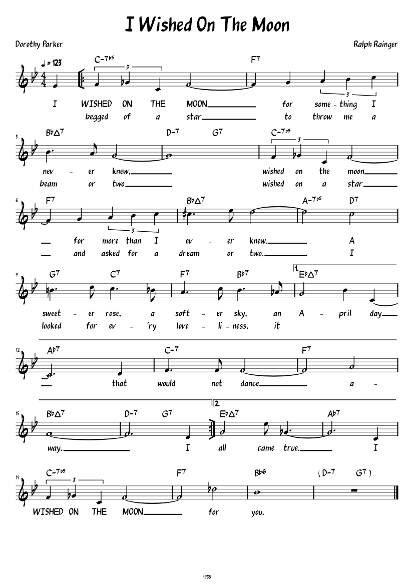 I Wished On The Moon (Lead sheet with lyrics ) Sheet Music for Piano ...