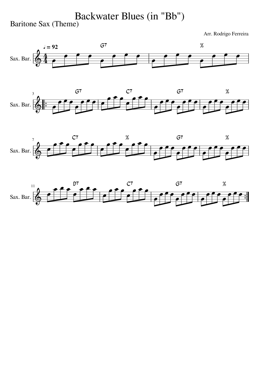 Backwater Blues Sheet music for Saxophone baritone (Solo) | Musescore.com