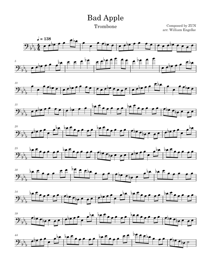 Bad Apple – Trombone Solo Sheet Music for Trombone (Solo) | MuseScore.com