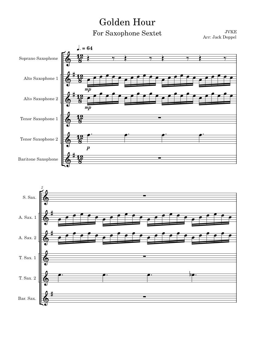 Golden Hour Sheet music for Saxophone alto, Saxophone tenor, Saxophone ...