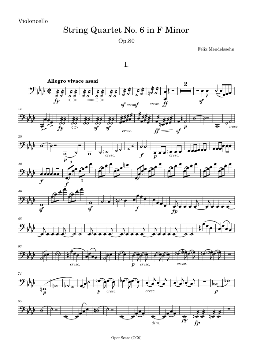 String Quartet No.6 in F minor, Op.80 – Felix Mendelssohn - Cello PART Sheet music for Cello ...