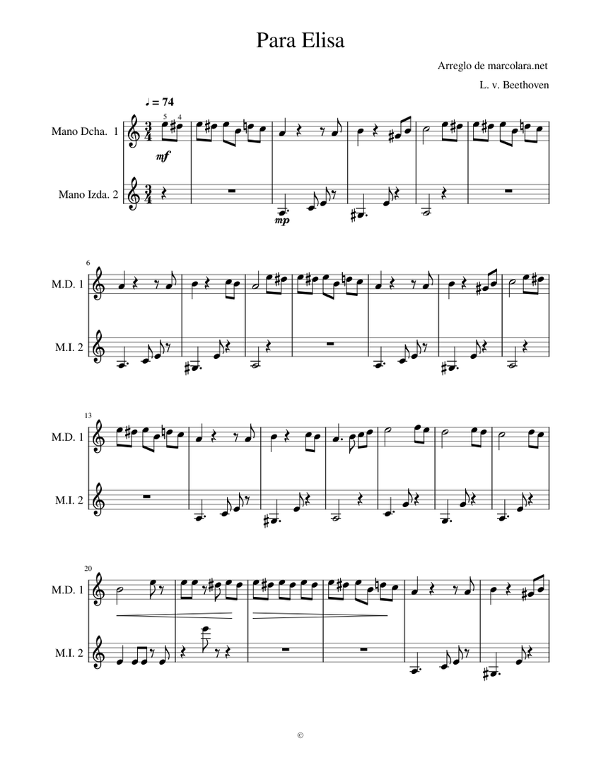 Para Elisa - Beethoven (Versión Fácil) Sheet music for Piano (Solo ...