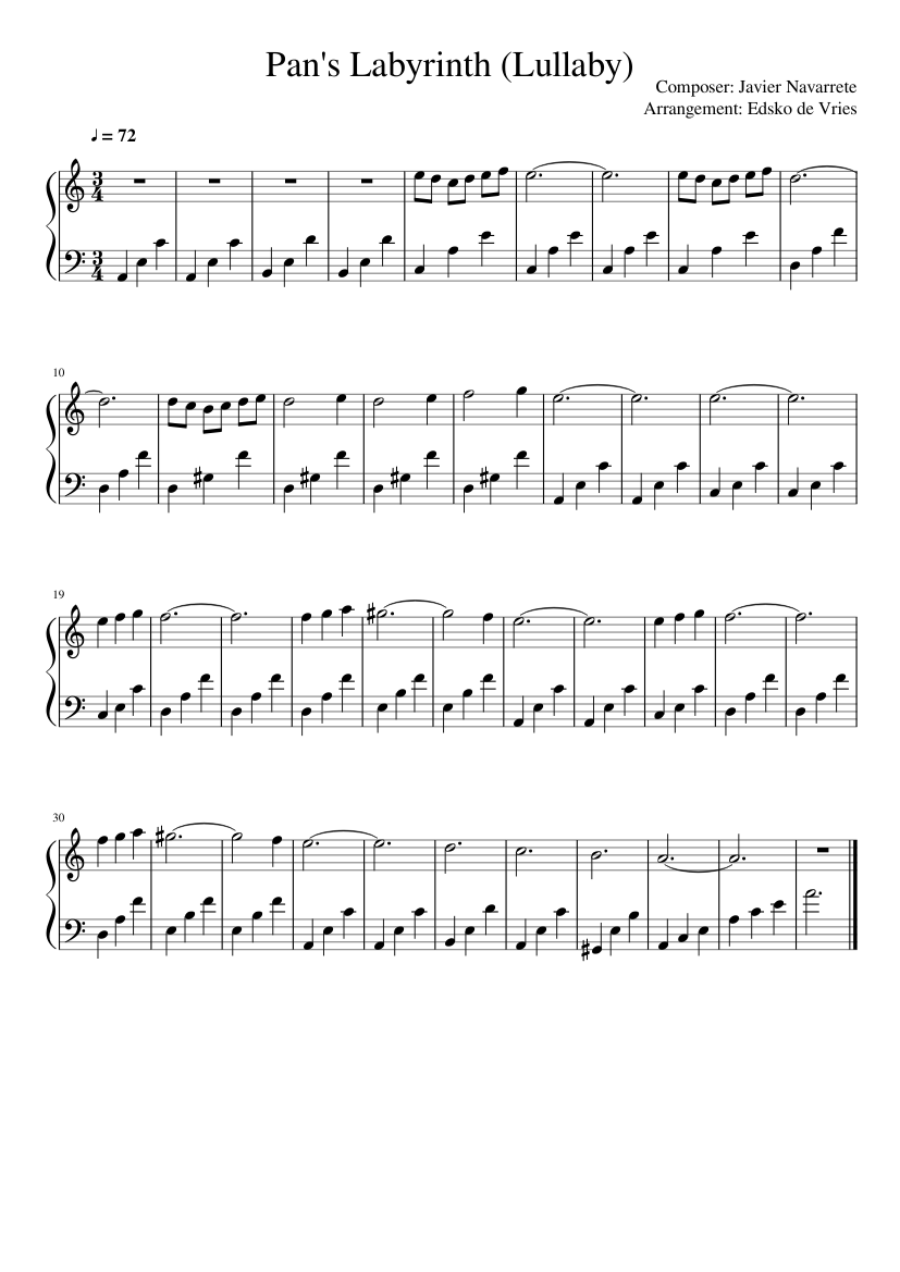 Javier Navarrete - Pan's Labyrinth Lullaby Sheet music for Piano (Solo ...