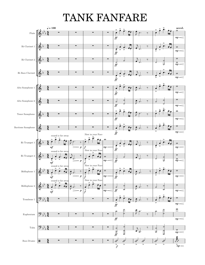 TANK FANFARE Sheet music for Trombone, Tuba, Flute, Saxophone alto ...
