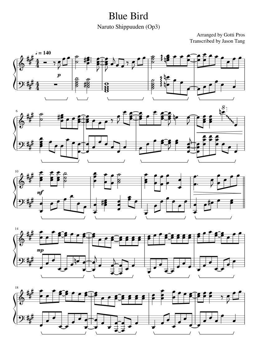 Blue Bird (Naruto Shippuuden Opening 3) Sheet Music for Piano (Solo ...