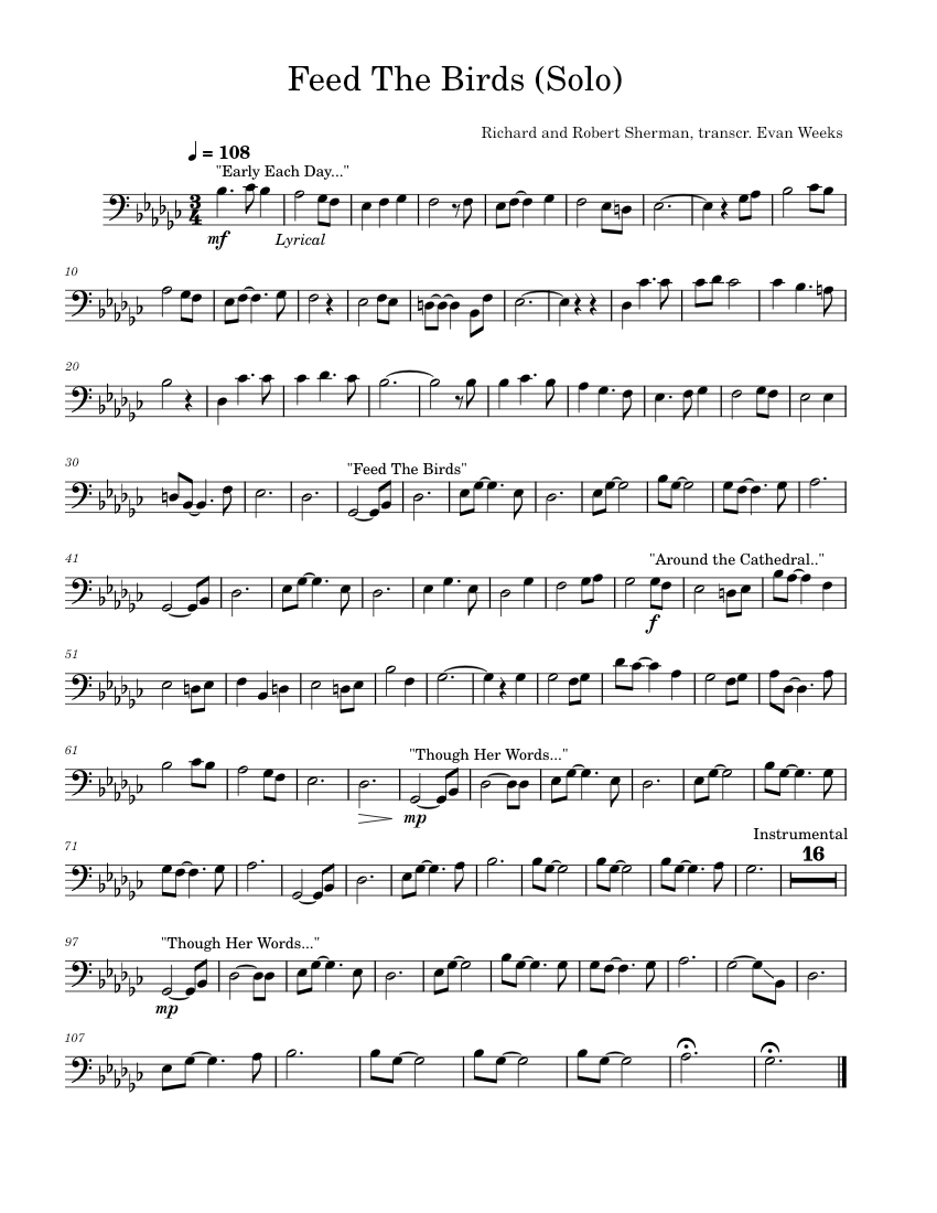 Feed The Birds Sheet music for Baritone horn (Solo) | Musescore.com