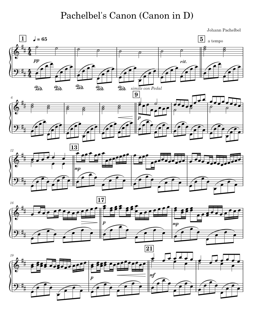 Pachelbel's Canon (Canon in D) Sheet music for Piano (Solo) | Musescore.com