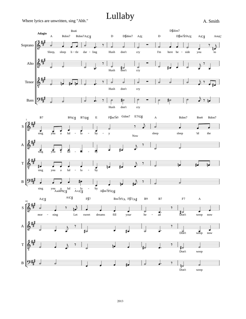 Lullaby Sheet music for Bass guitar (SATB) | Musescore.com