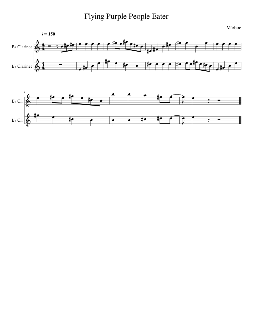 Flying Purple People Eater Sheet music for Clarinet in b-flat (Woodwind ...