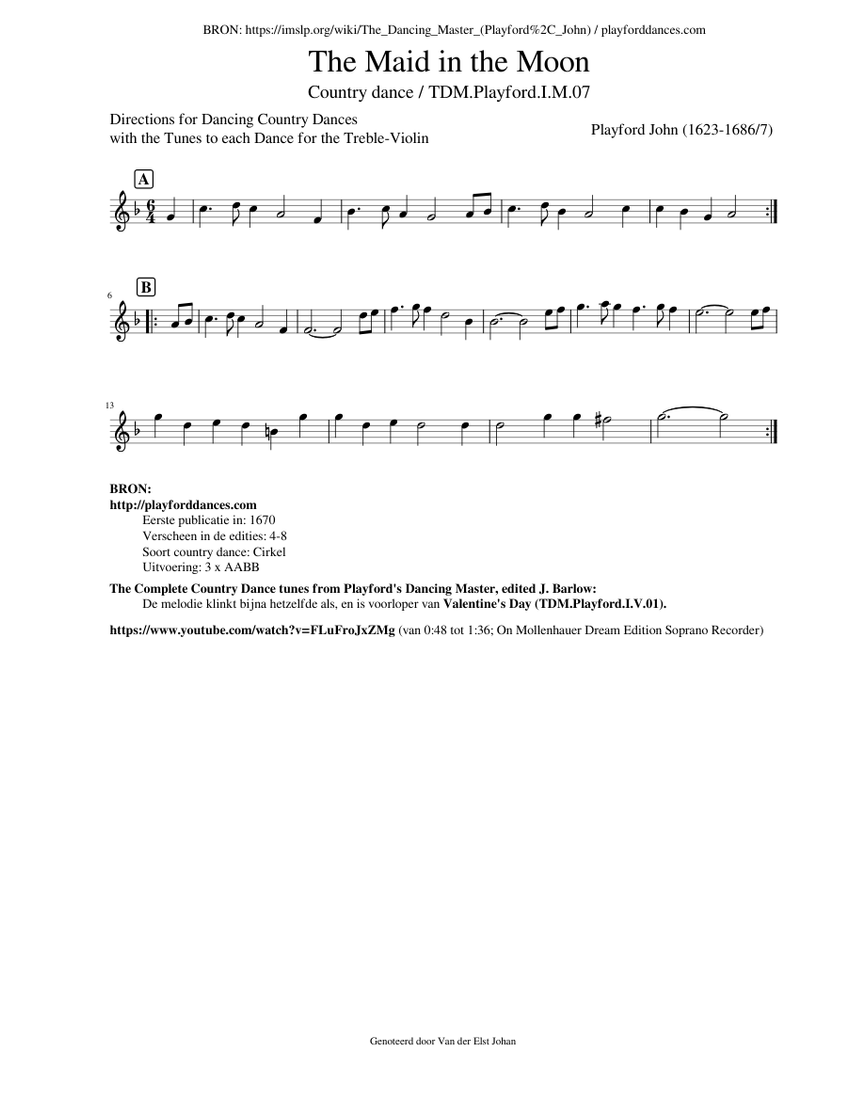The Maid in the Moon (TDM.Playford.I.M.07) Sheet music for Violin (Solo ...