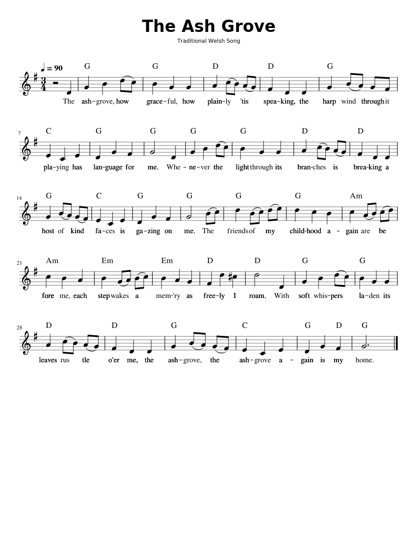 The Ashgrove – Traditional Welsh The Ash Grove flute Sheet music for ...