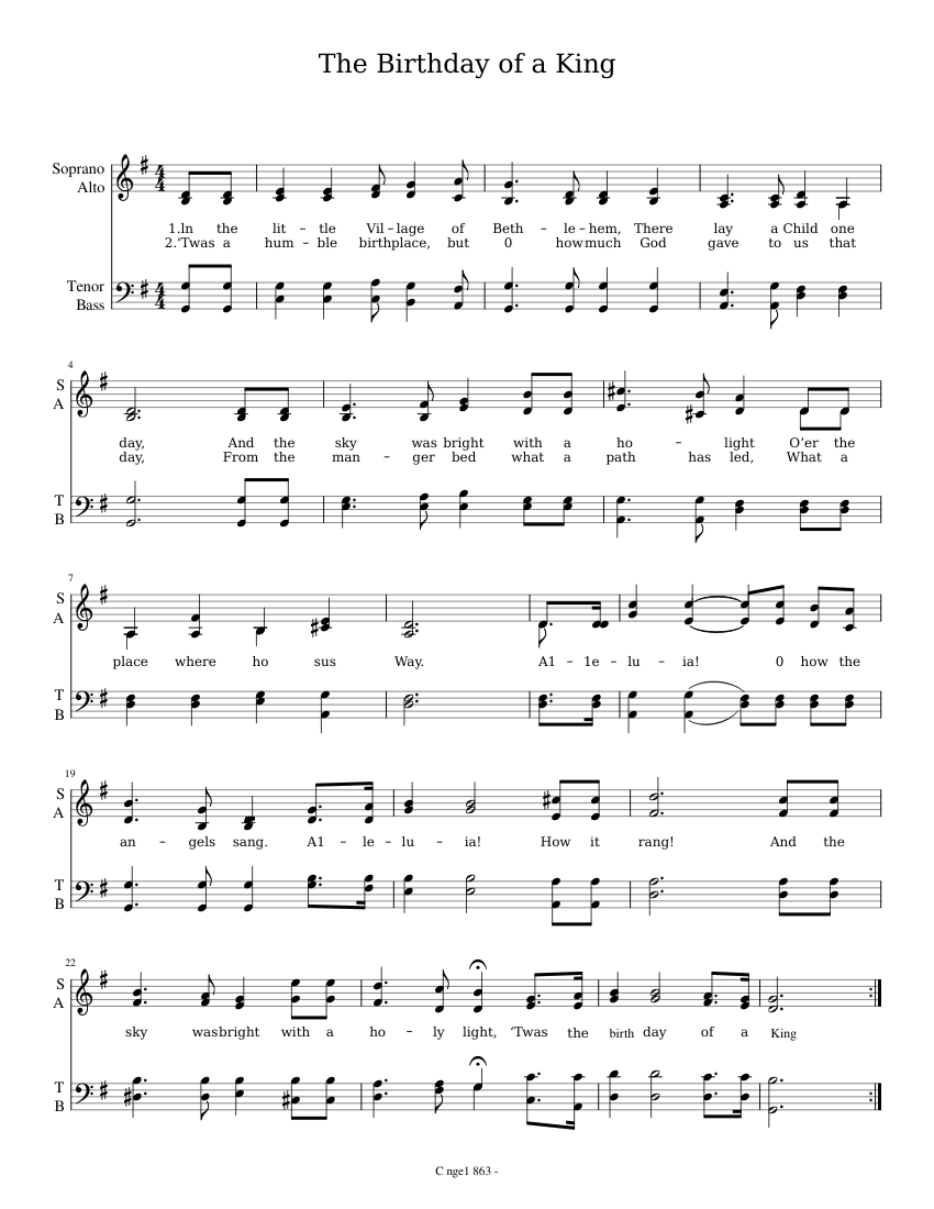 The Birthday of a King Sheet music for Vocals (SATB) | Musescore.com